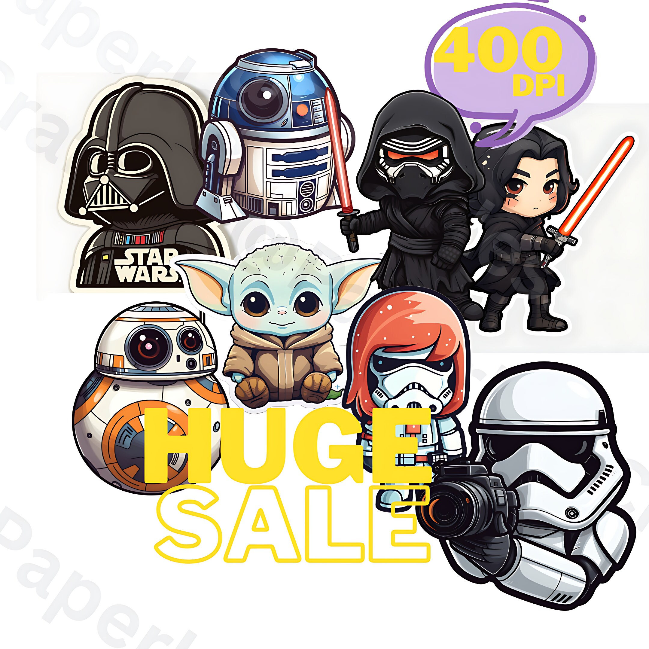 Starwars Stickers PNG Clipart Bundle 20 Cute Kawaii Character Digital ...