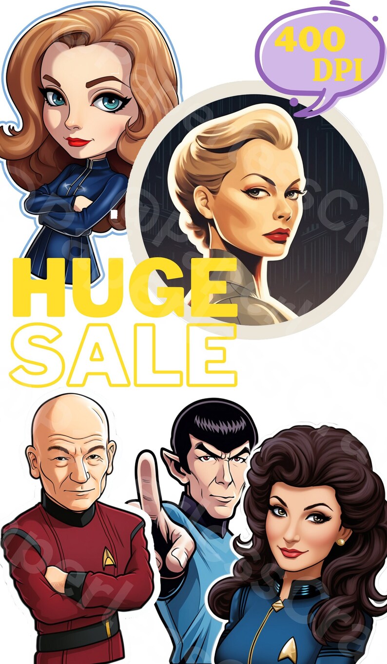 Star Trek Stickers PNG Clipart Bundle 5 Character Digital Illustrations ...