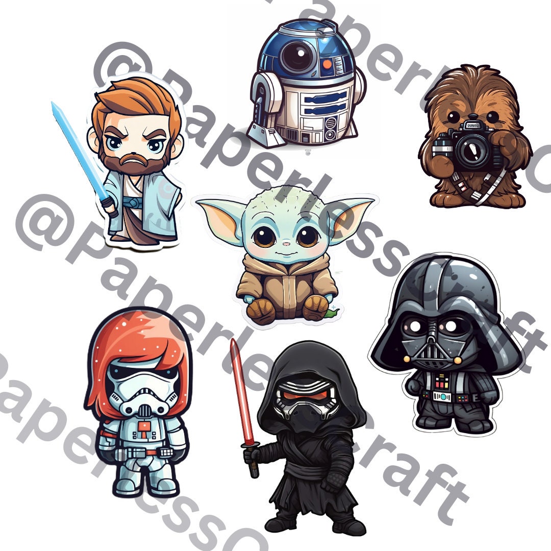 Starwars Stickers PNG Clipart Bundle 20 Cute Kawaii Character Digital ...