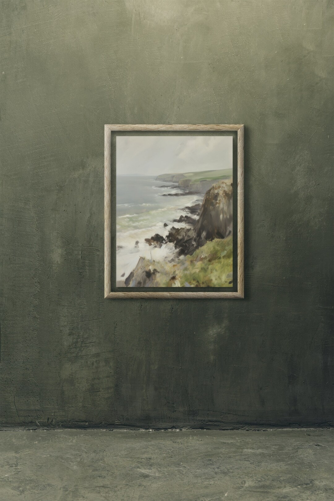 Coastal Printable, Ocean Cliff Print, Coastal Oil Painting, Coastal ...