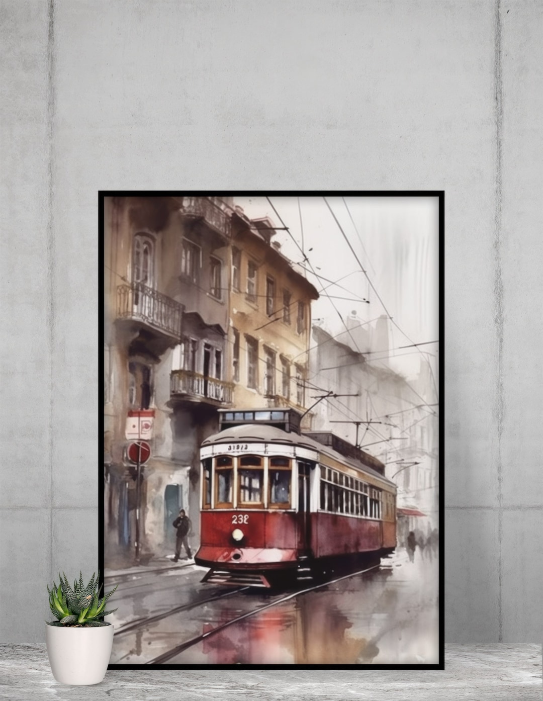 Streetcar Painting, Trolley Watercolor Print, Istanbul Trolley Wall Art ...