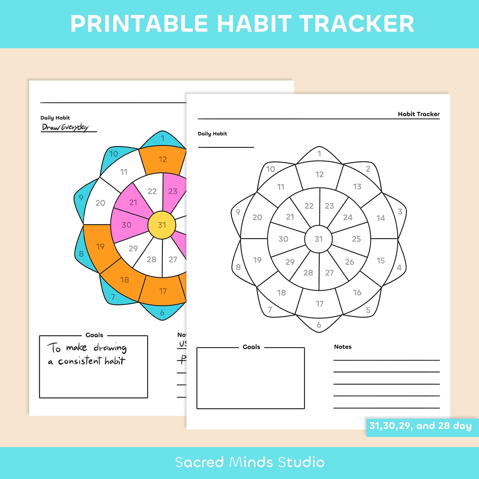 Digital Habit Tracker, Printable Monthly Habit Track, Habit Challenge ...