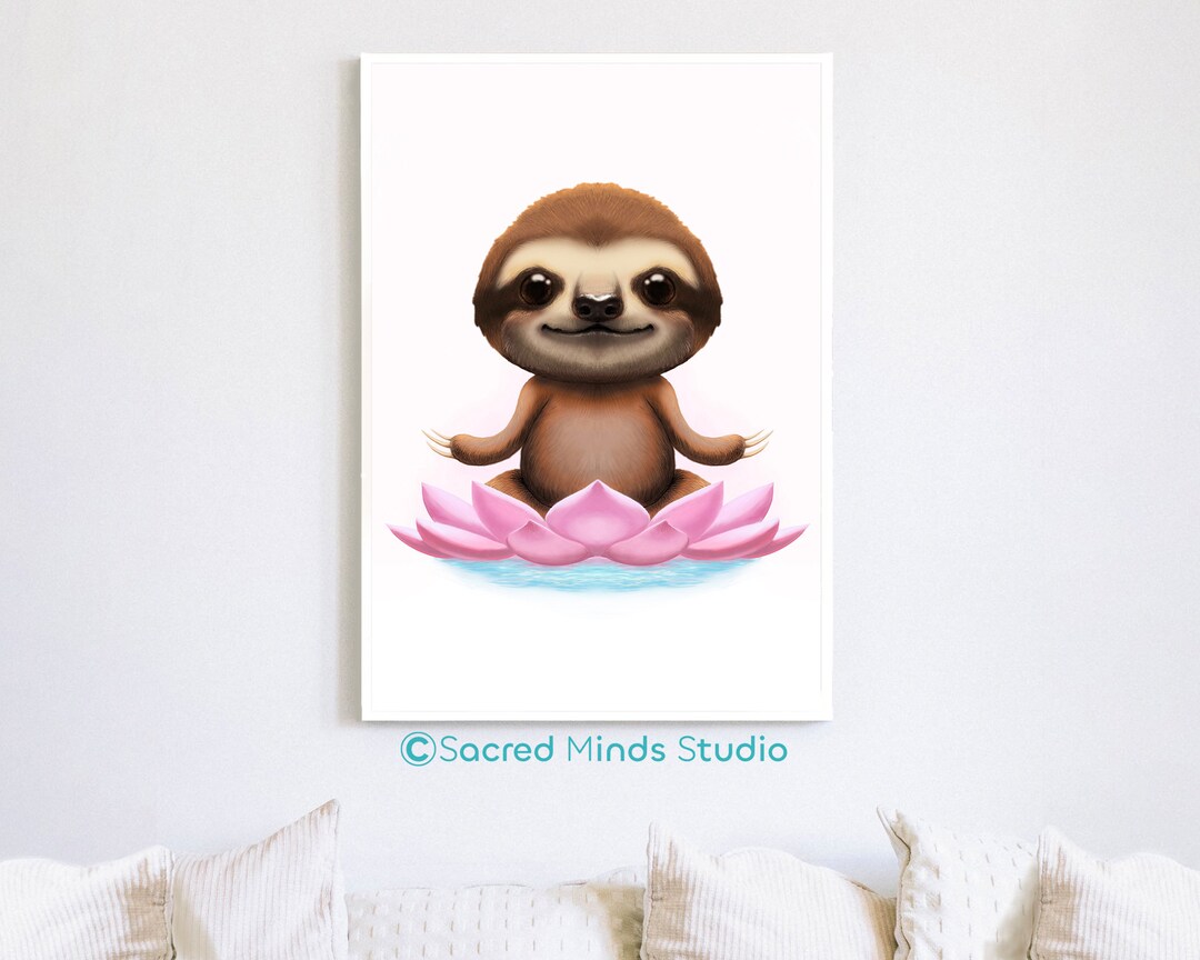 Happy Sloth Printable Wall Art, Zen Aesthetic, Calm Spiritual Gift for ...