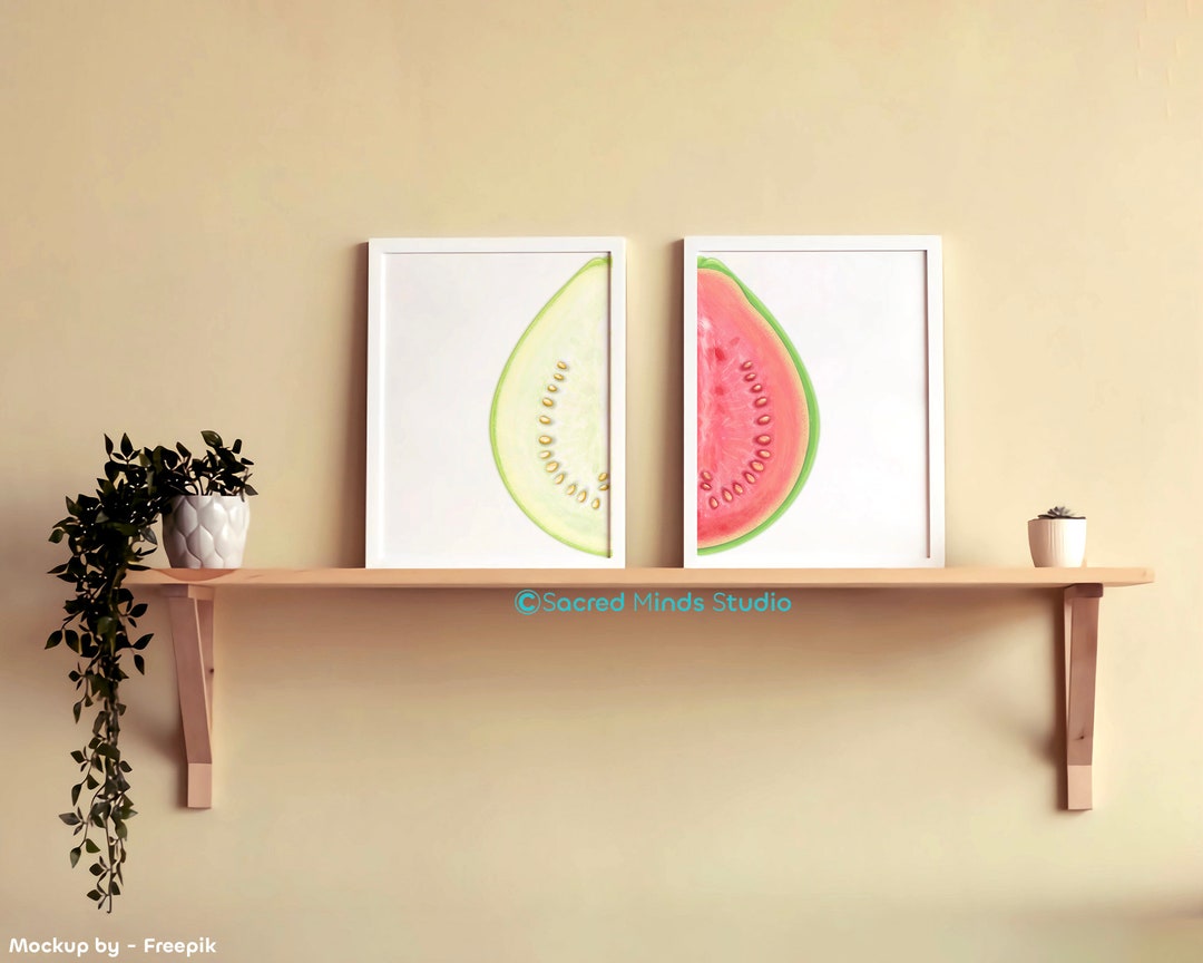 Guava Duo Printable Wall Art, Vibrant Exotic Aesthetic, Tropical Fruit ...