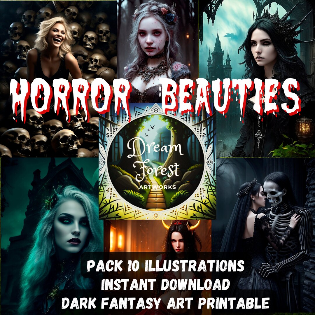 PACK HORROR BEAUTIES Dark Fantasy Art 10 Digital Illustrations Instant ...