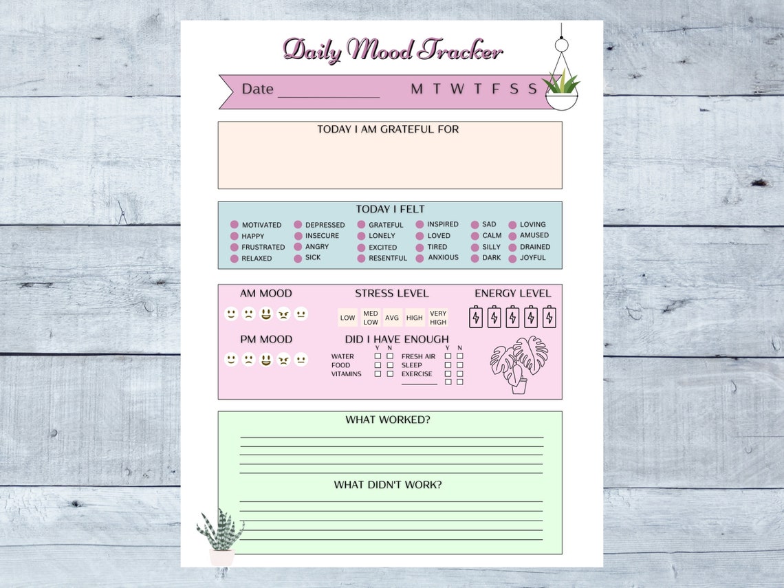 Mood Tracker Digital Mood Tracker Printable Mood Tracker - Etsy