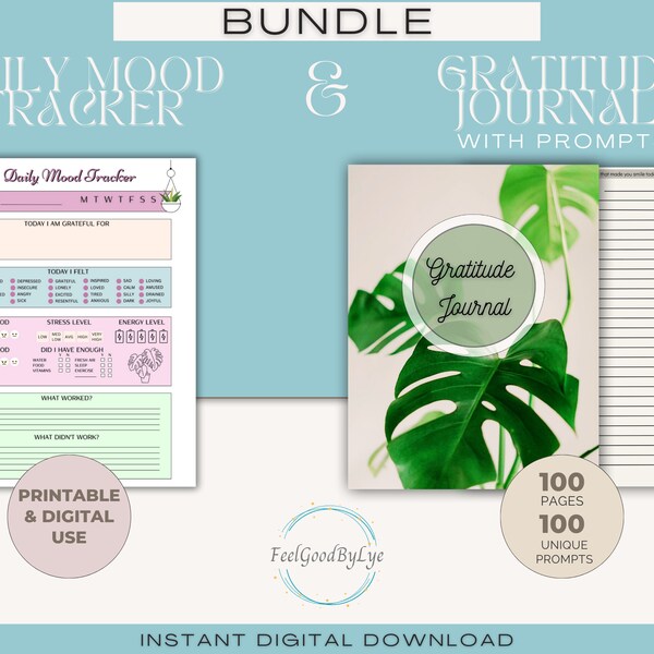 Mood Tracker and Gratitude Journal Bundle Digital Mood Tracker ...