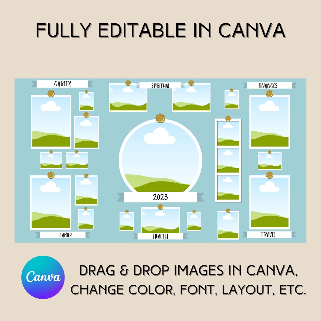 Vision Board Digital, Editable Vision Board Template, Manifestation ...
