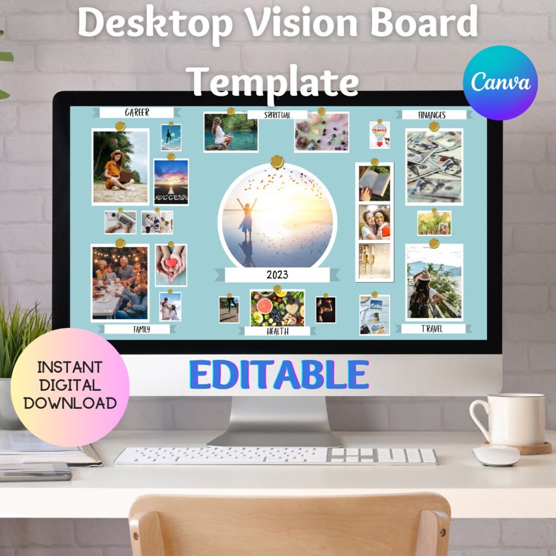 Vision Board Digital, Editable Vision Board Template, Manifestation ...