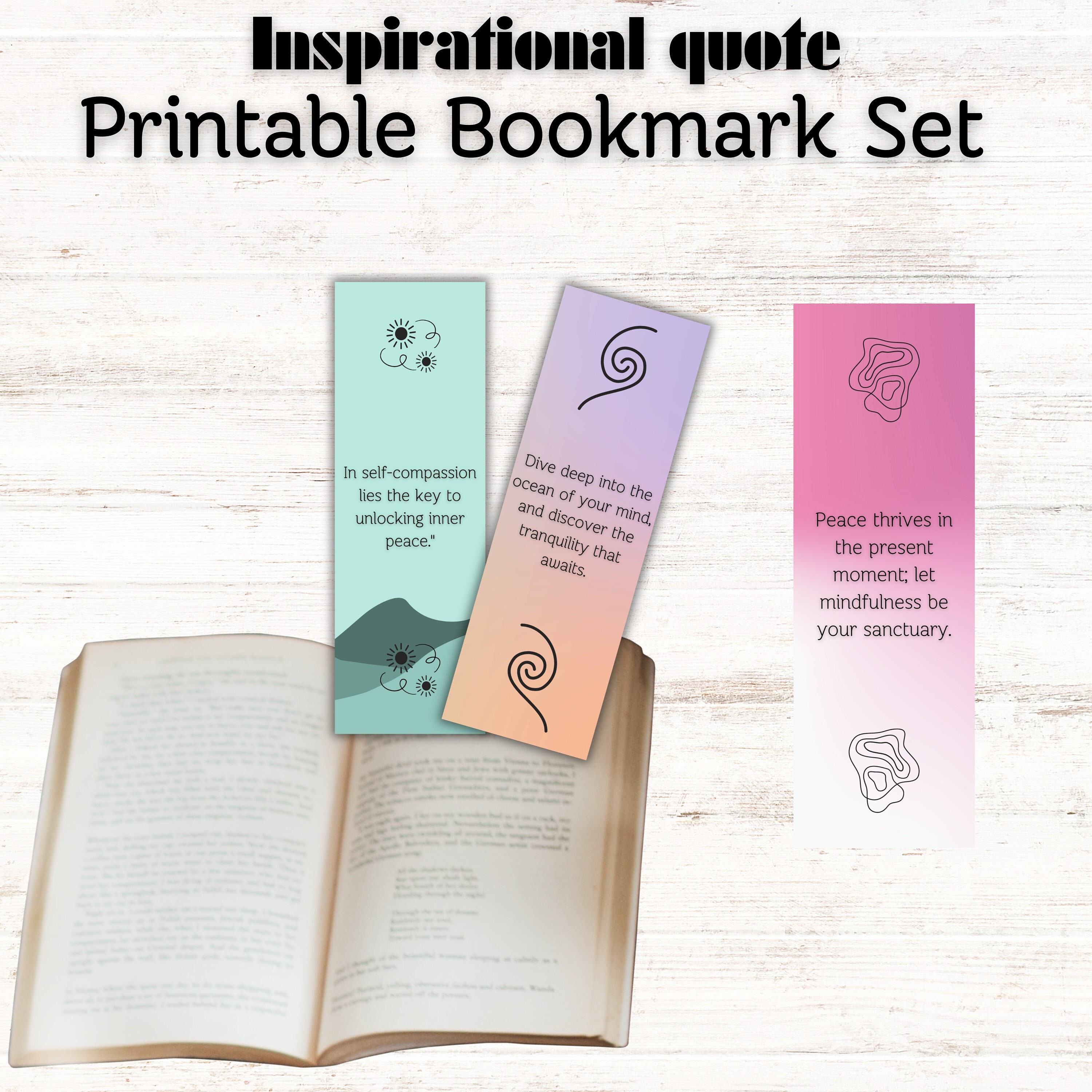 Printable Bookmark Set, Inspirational Printable Bookmark, Affirmation ...