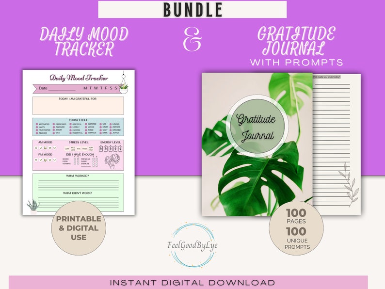 Mood Tracker and Gratitude Journal Bundle Digital Mood - Etsy