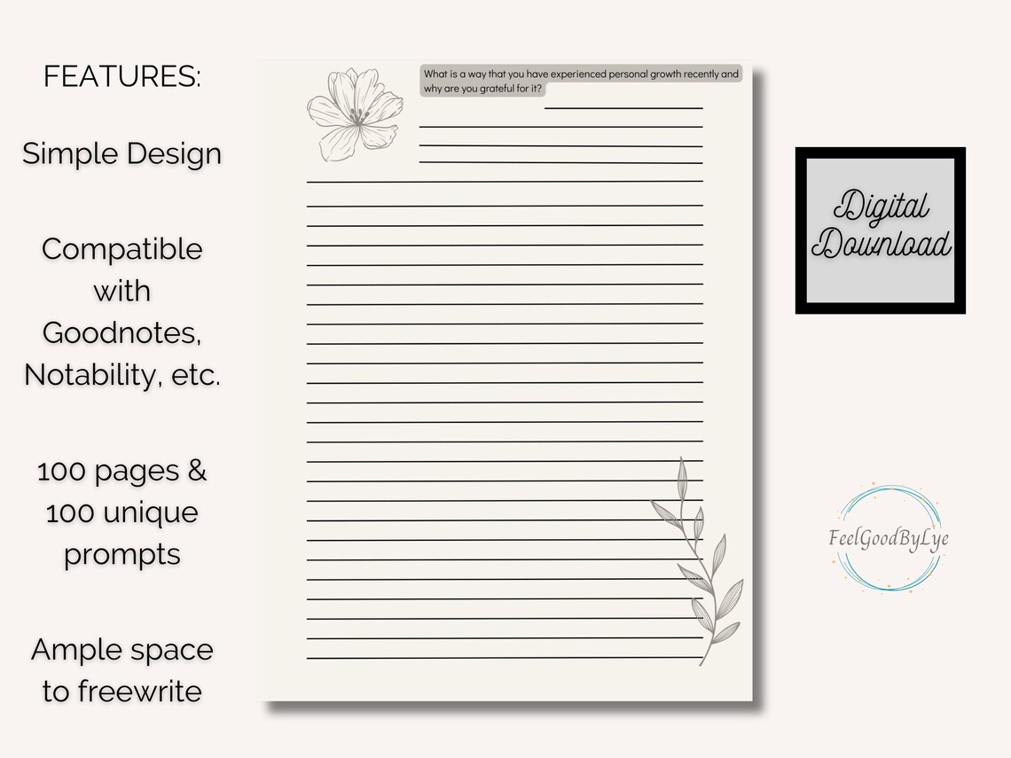 Digital Gratitude Journal With Prompts Simple Digital Journal 100 Page ...