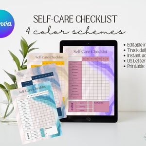 Digital Self-care Checklist | Printable and Editable Instant Download ...