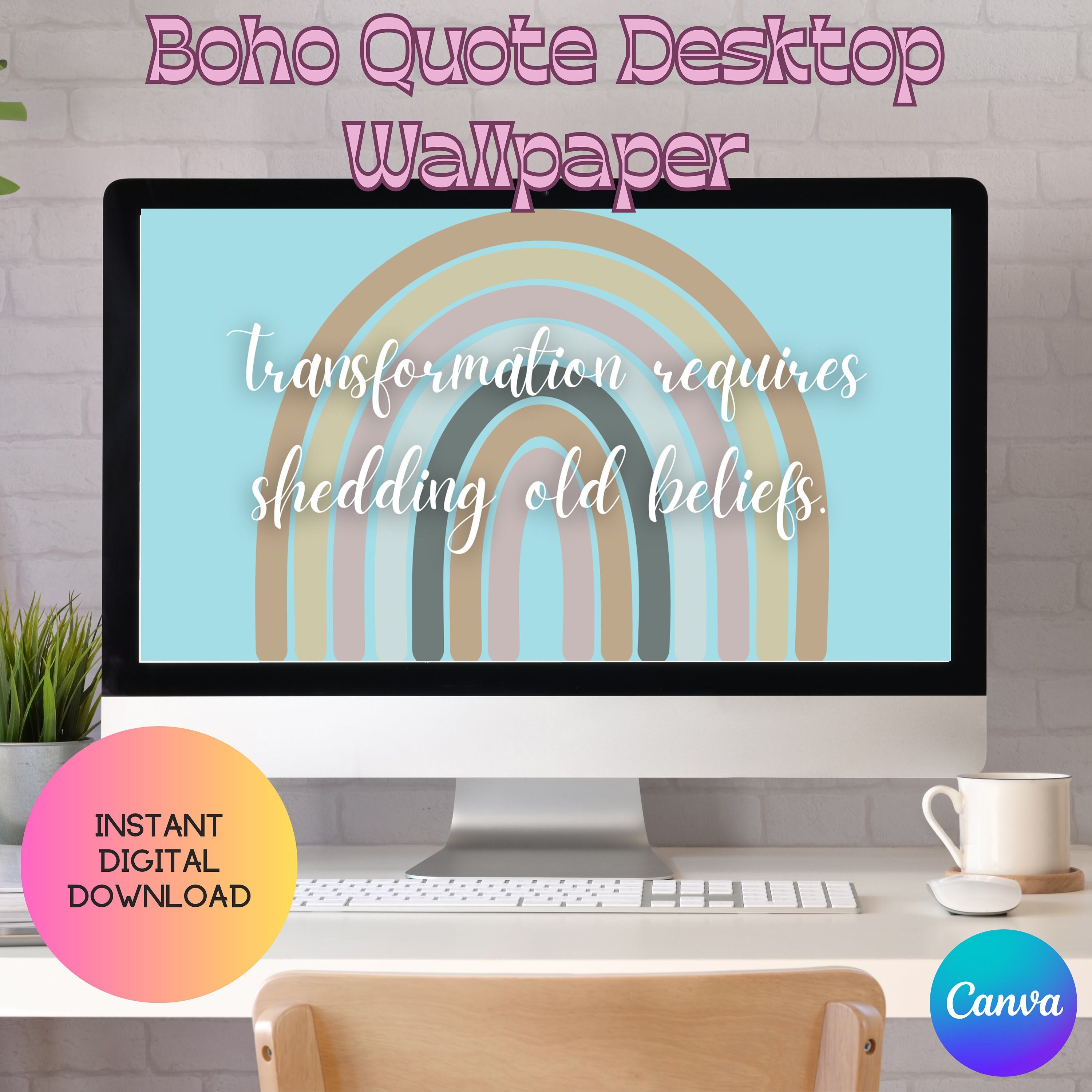 Boho Quote Desktop Wallpaper, Art Deco Wallpaper, Inspirational Quotes ...