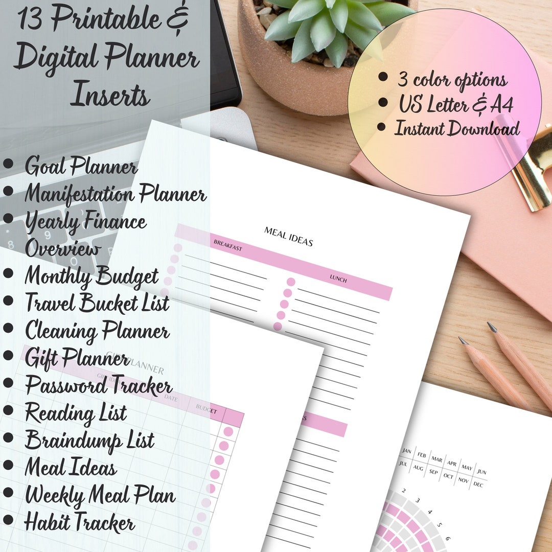 Planner Inserts Bundle, Goal Planner, Cleaning Checklist, Digital ...