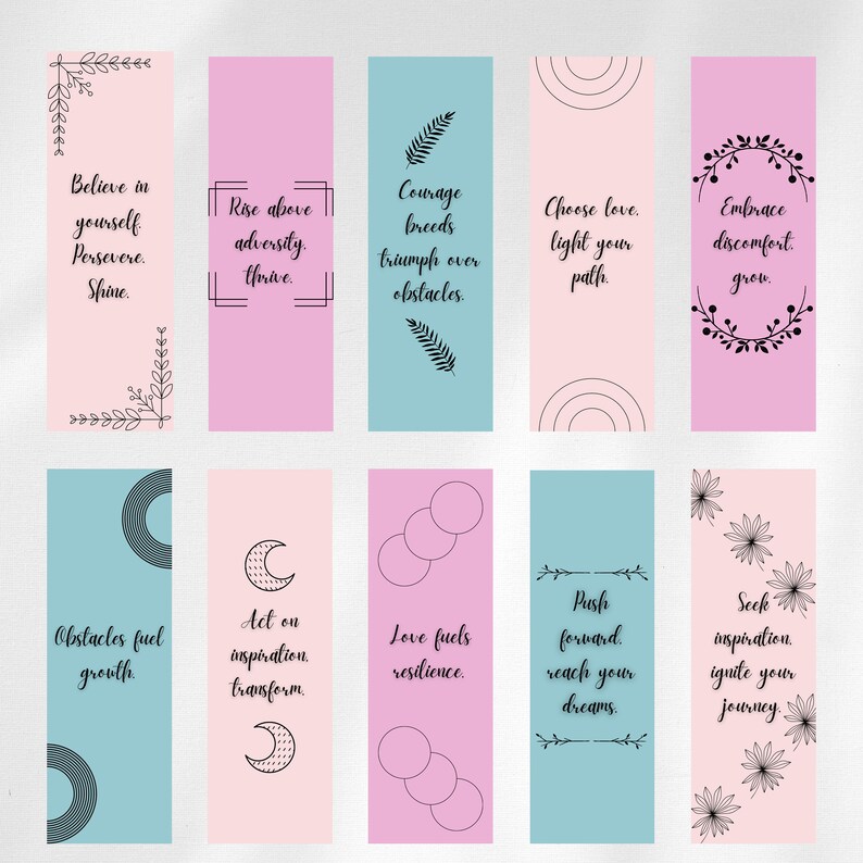 Printable Bookmark Set, Motivational Printable Bookmark, Affirmation ...