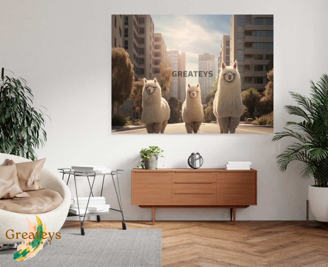 Digital Wall Art - "urban Lamas" - Modern Cityscape Lama Artwork ...