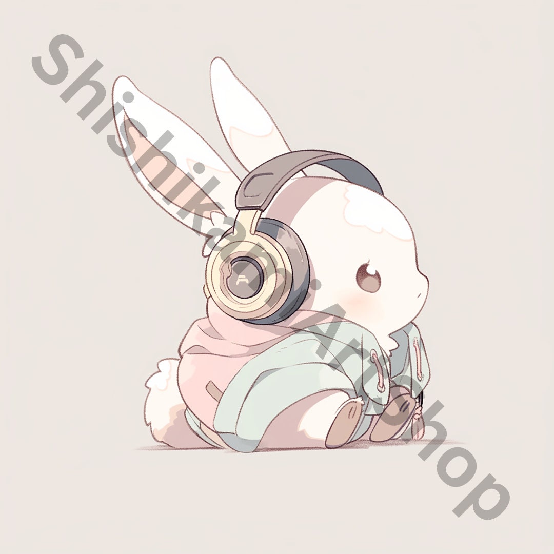 10cute Rabbits With Headphones Clipart | Pastel Color Clipart| Cute ...