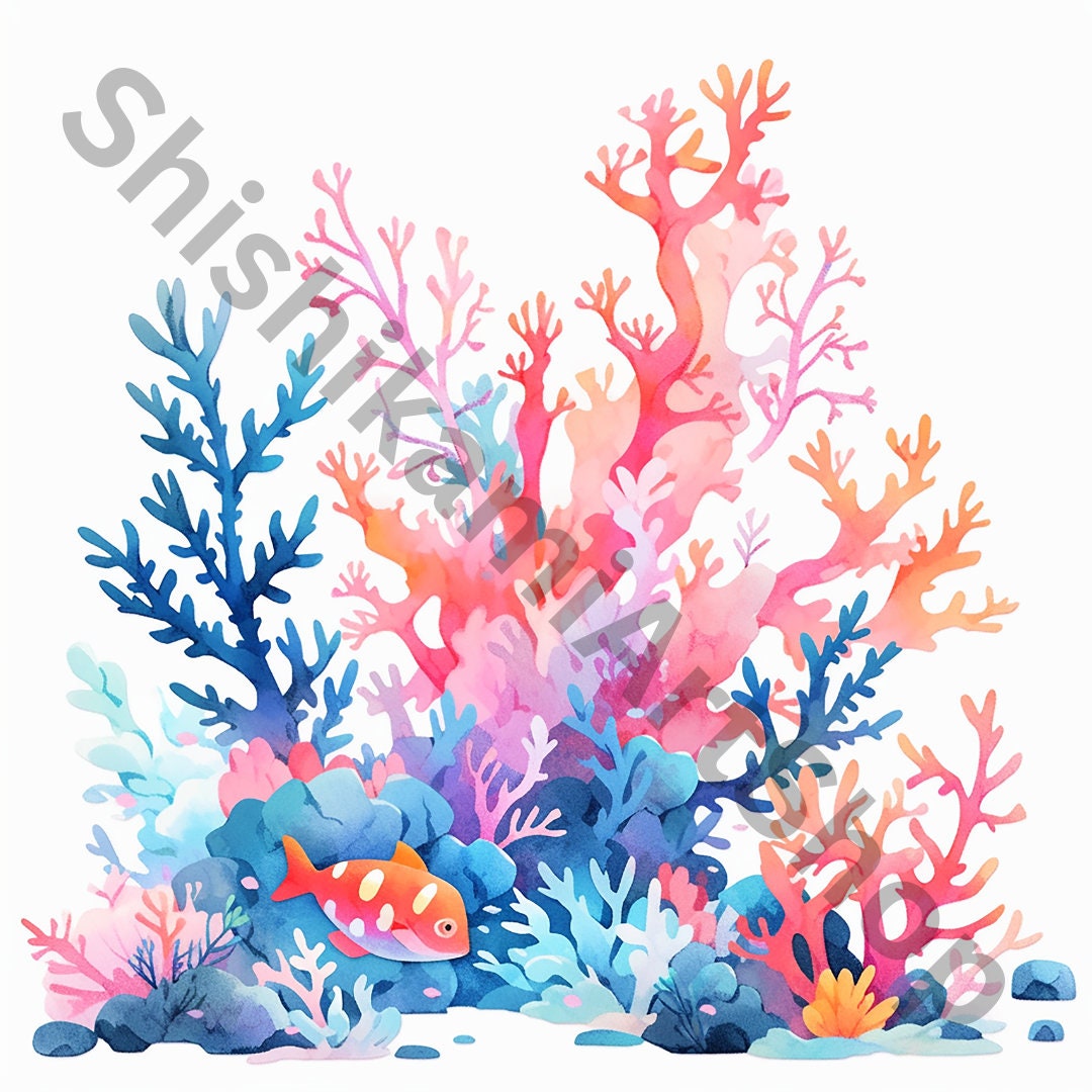 15 Coral Reefs Watercolor Clipart Under the Sea Sea Life Card Making ...