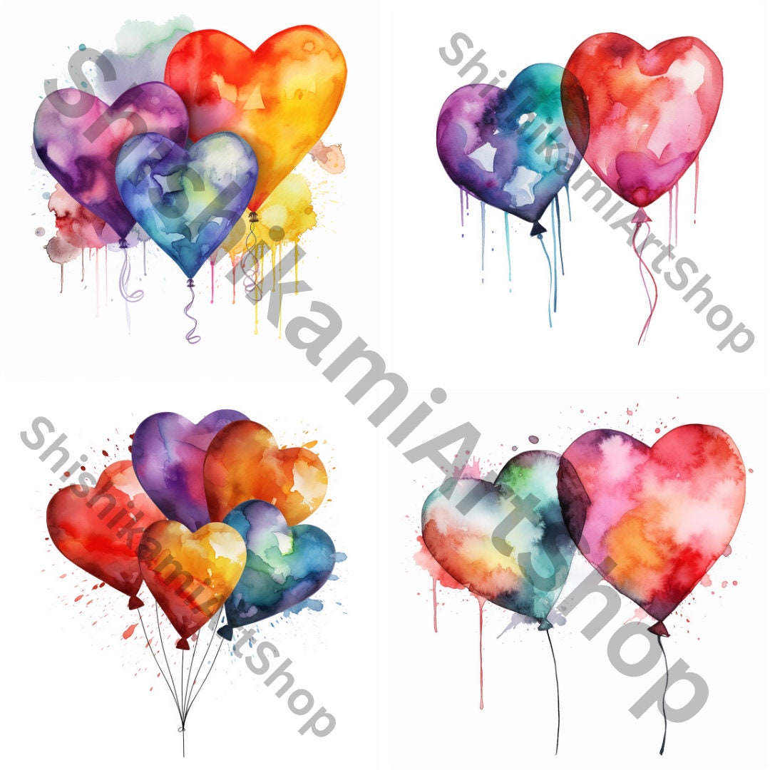 25 Heart Shaped Balloons Clipart | Watercolor Balloons | Valentine's ...