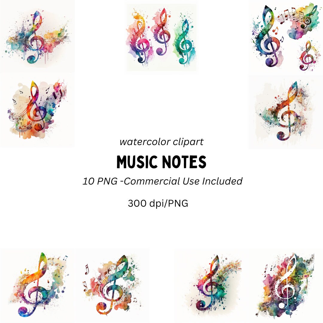 10 Music Note Clipart | Music Scores Watercolor | Card Making | Digital ...