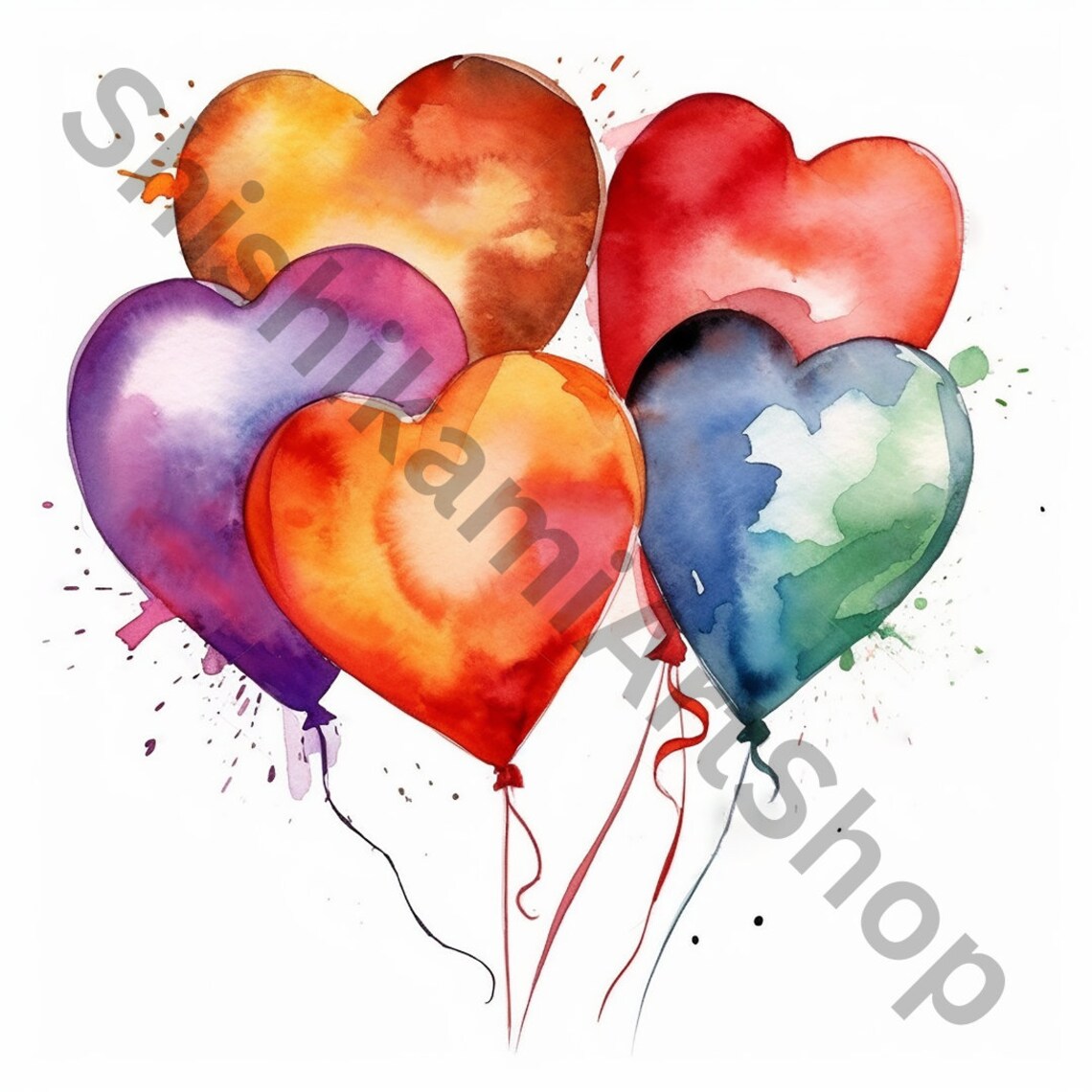 25 Heart Shaped Balloons Clipart | Watercolor Balloons | Valentine's ...