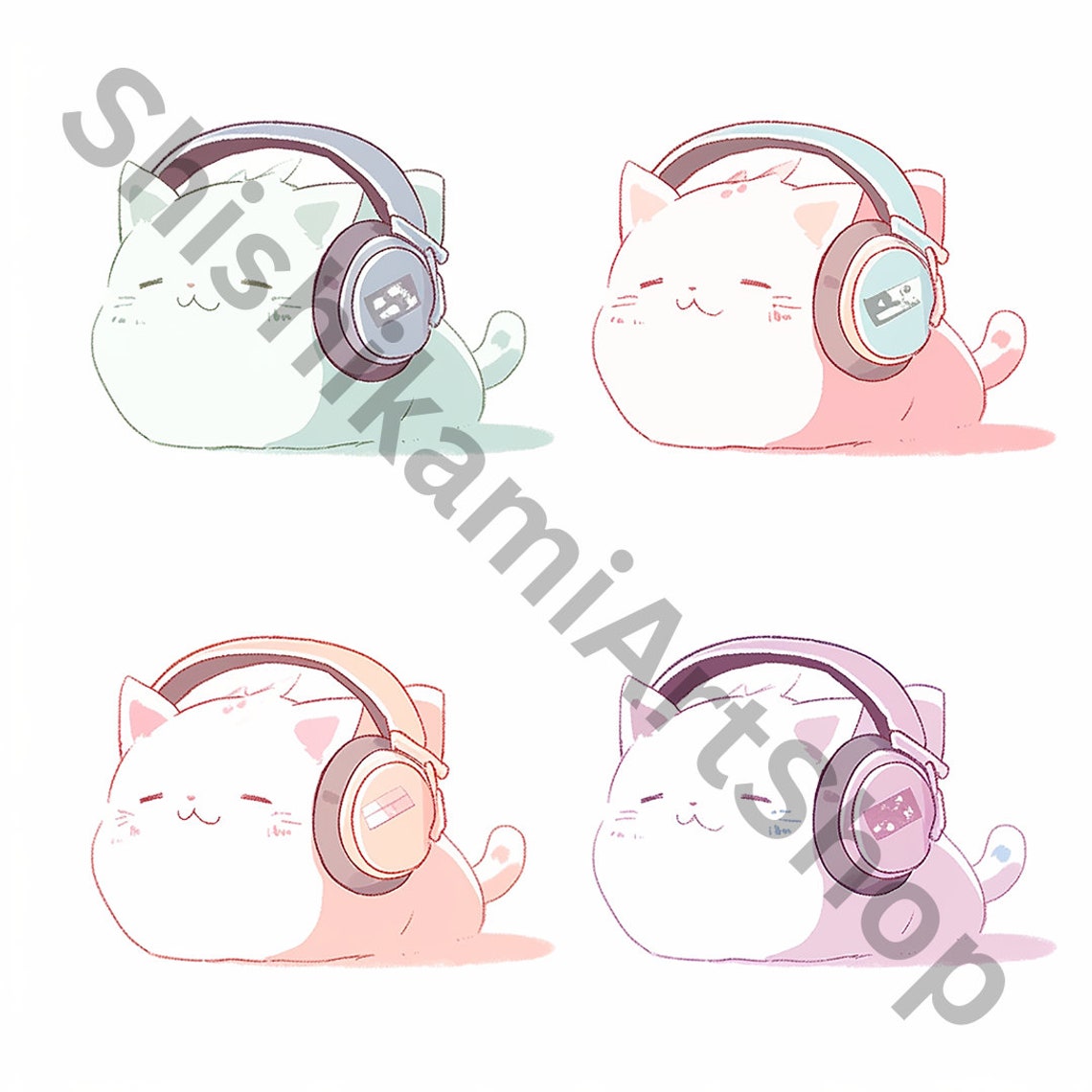 10 Cute Cats With Headphones Clipart Pastel Color Clipart Cute Animal ...