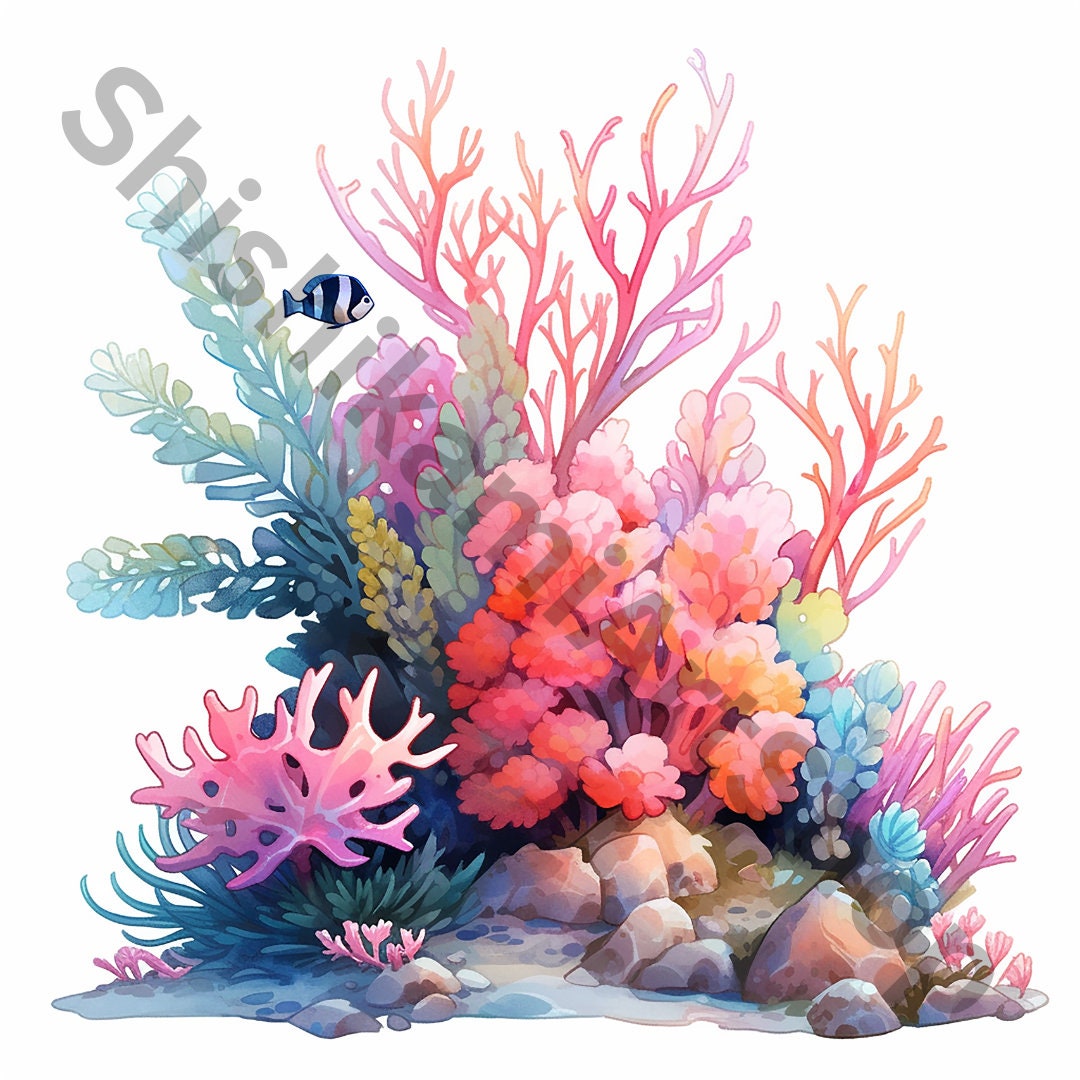 15 Coral Reefs Watercolor Clipart Under the Sea Sea Life Card Making ...