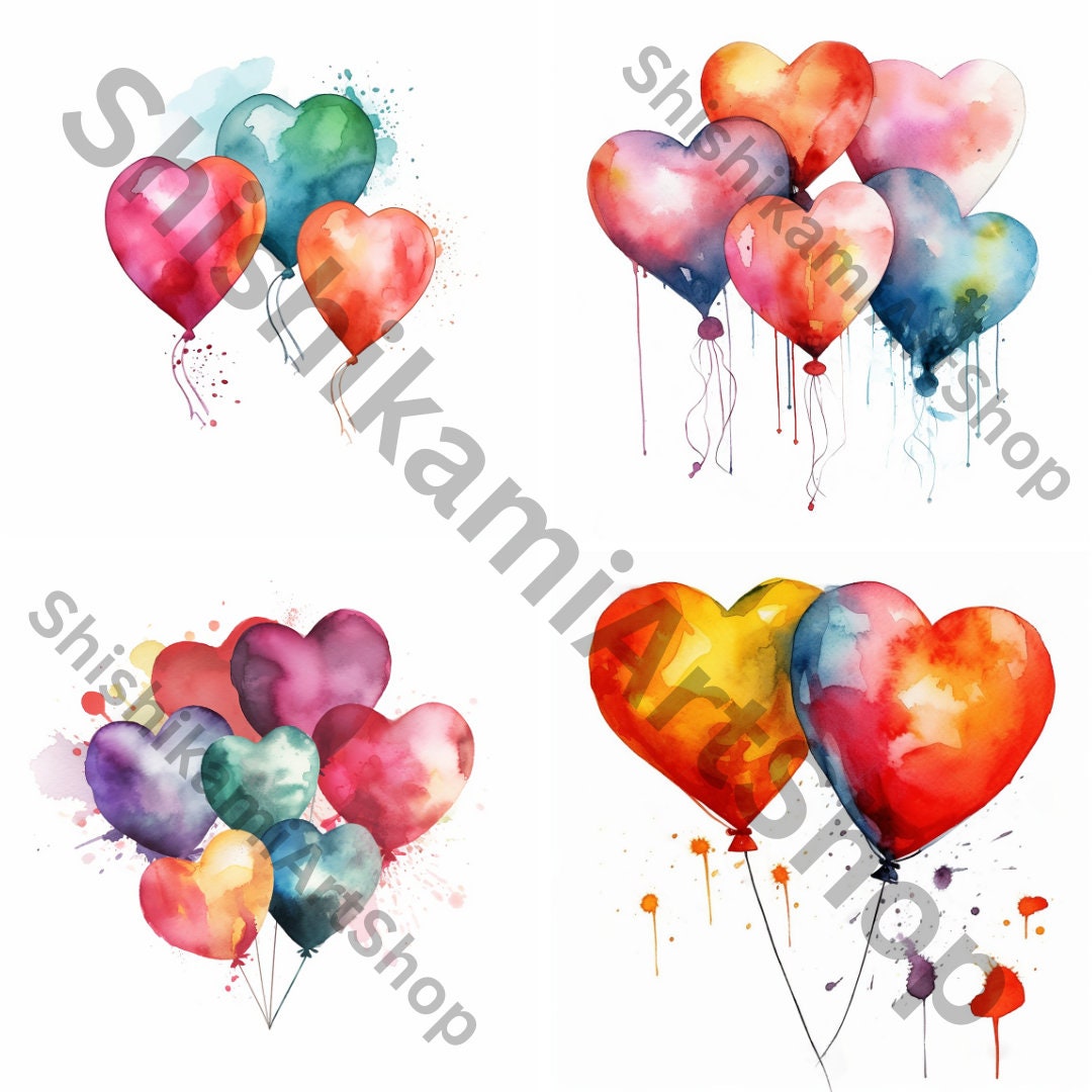 25 Heart Shaped Balloons Clipart | Watercolor Balloons | Valentine's ...