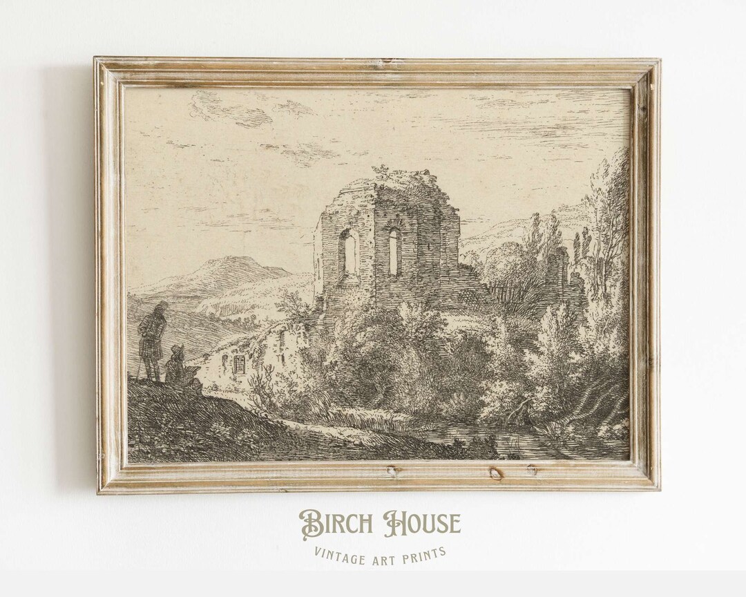 Vintage Italian Countryside Landscape Art Print Handcrafted Ink Sketch ...