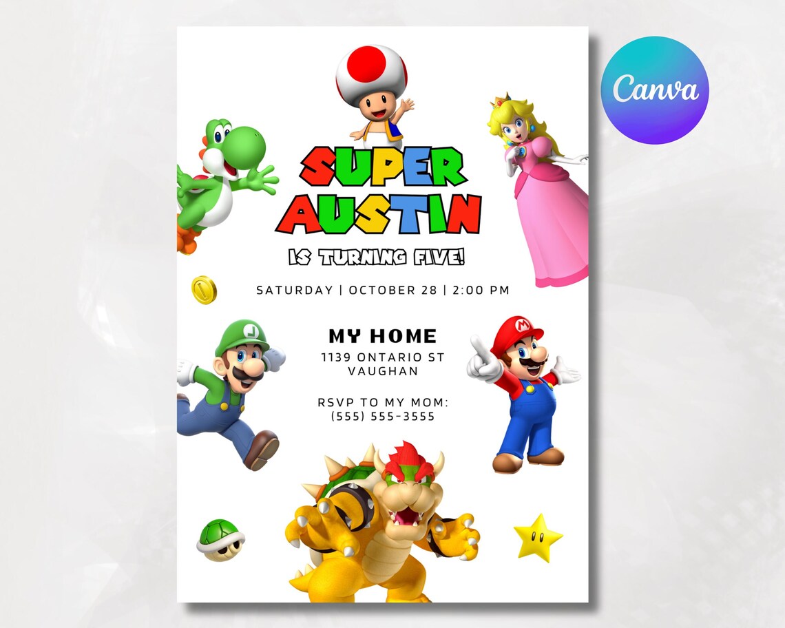 Mario Bros Invitation, Super Mario Birthday Invitation, Super Brothers ...