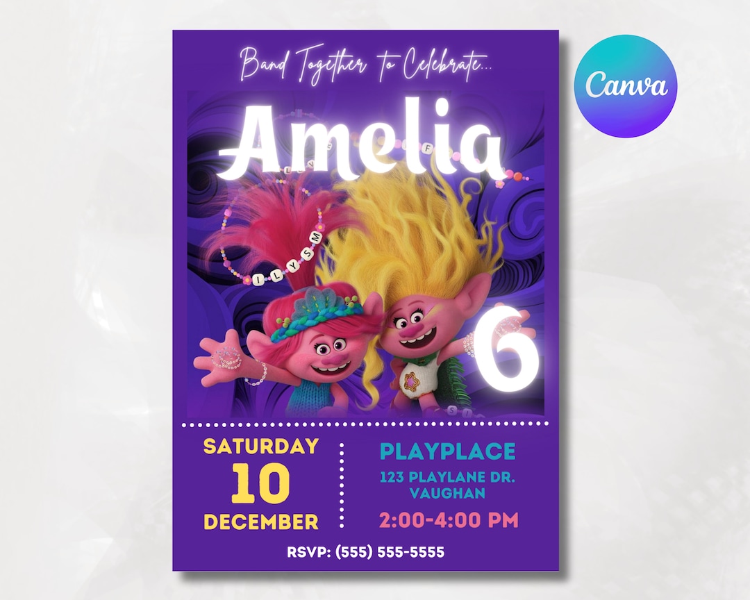 Trolls Invitation, Trolls Birthday Invite Printable, Trolls Band ...