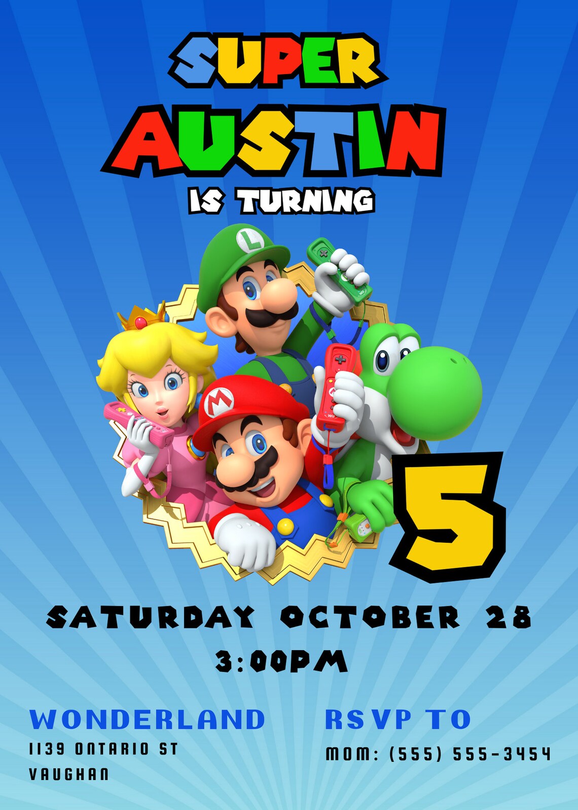 Mario Bros Invitation, Super Mario Birthday Invitation, Video Game ...