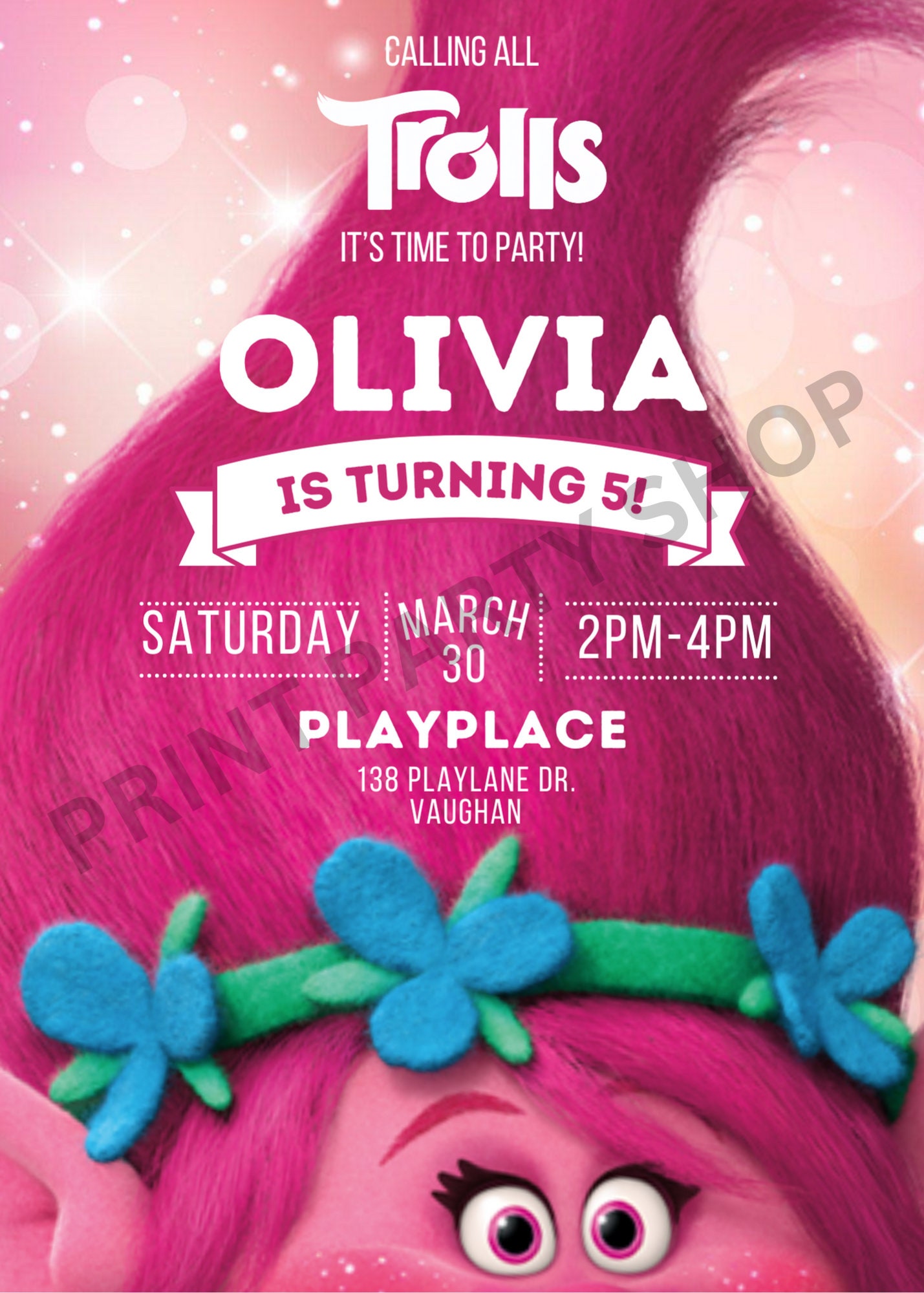 Trolls Invitation, Trolls Birthday Invite Printable, Trolls Craziest ...