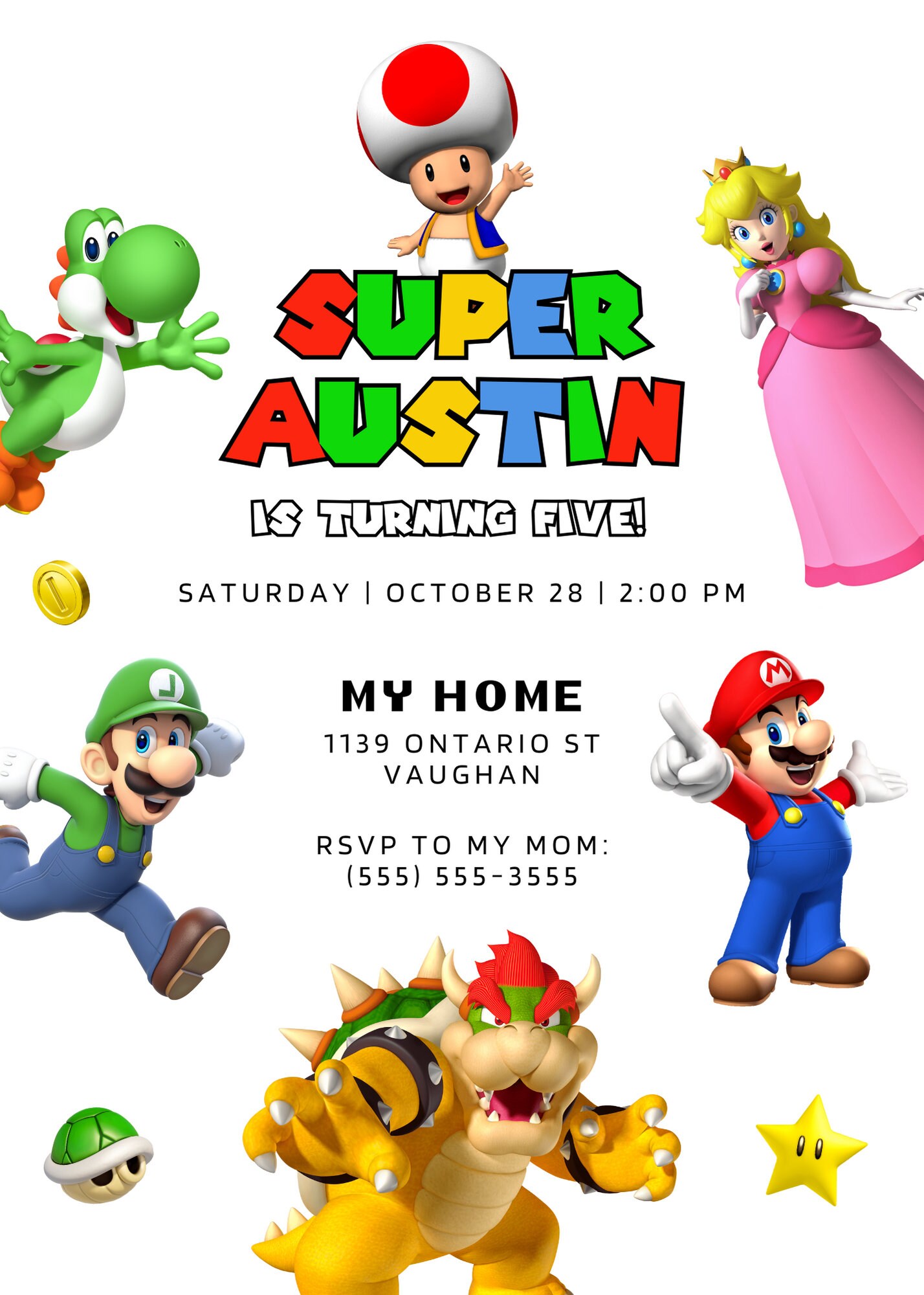 Mario Bros Invitation, Super Mario Birthday Invitation, Super Brothers ...