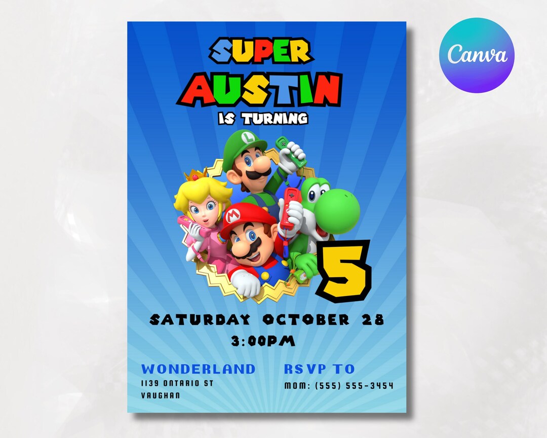 Mario Bros Invitation, Super Mario Birthday Invitation, Video Game ...