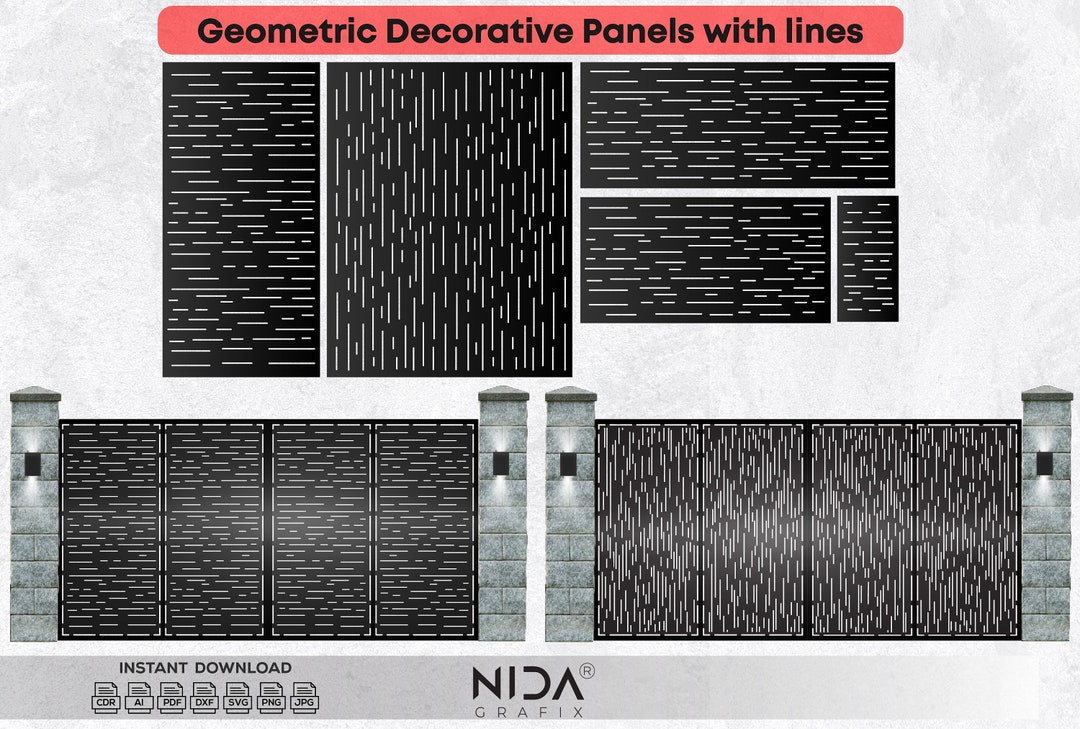 Geometric Decorative Gate Panel Lines DXF, SVG & AI Files for Modern ...