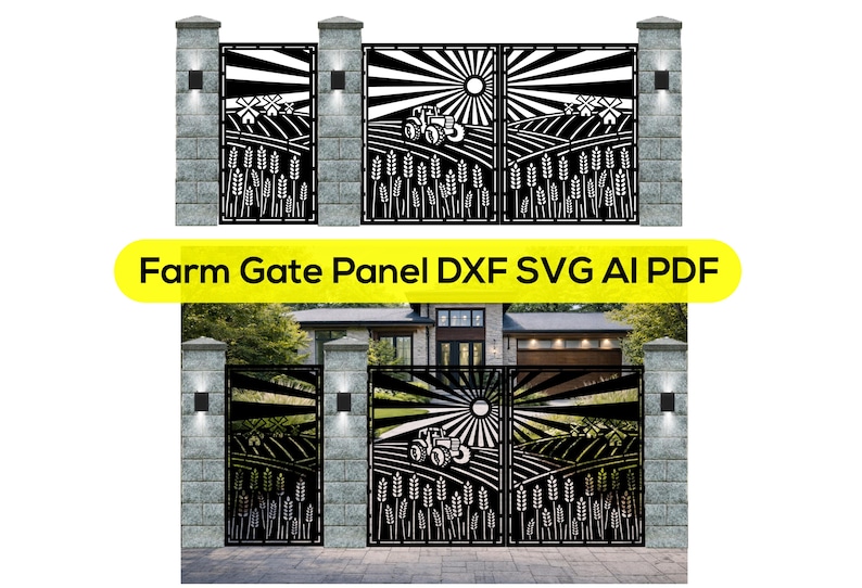 Farm Gate Panel DXF SVG | Laser Cut Metal Gate Design | Tractor Farm ...
