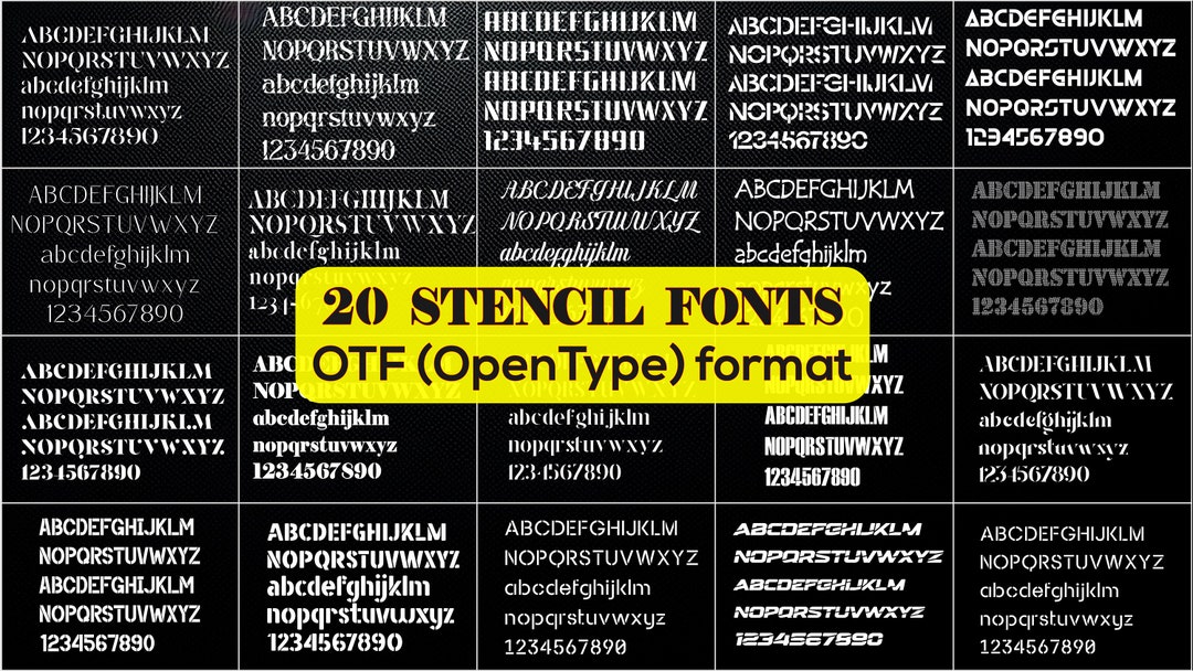 20 Stencil Font OTF (open Type) Format Developed by Microsoft and Adobe ...