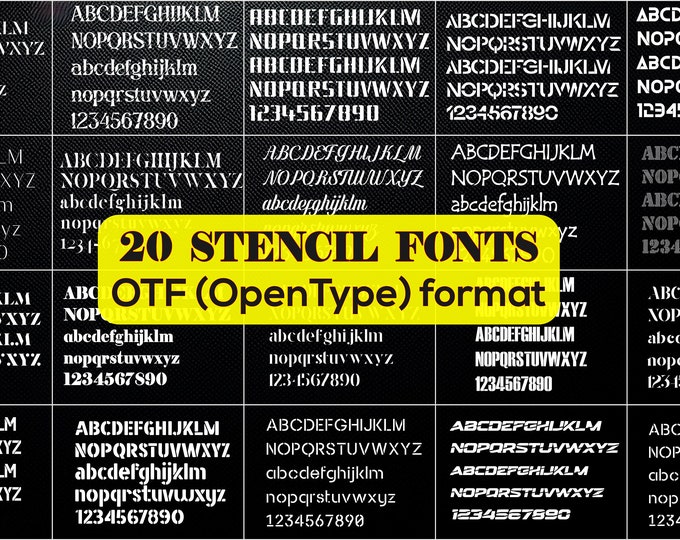 20 Stencil Font OTF (open Type) Format Developed by Microsoft and Adobe ...
