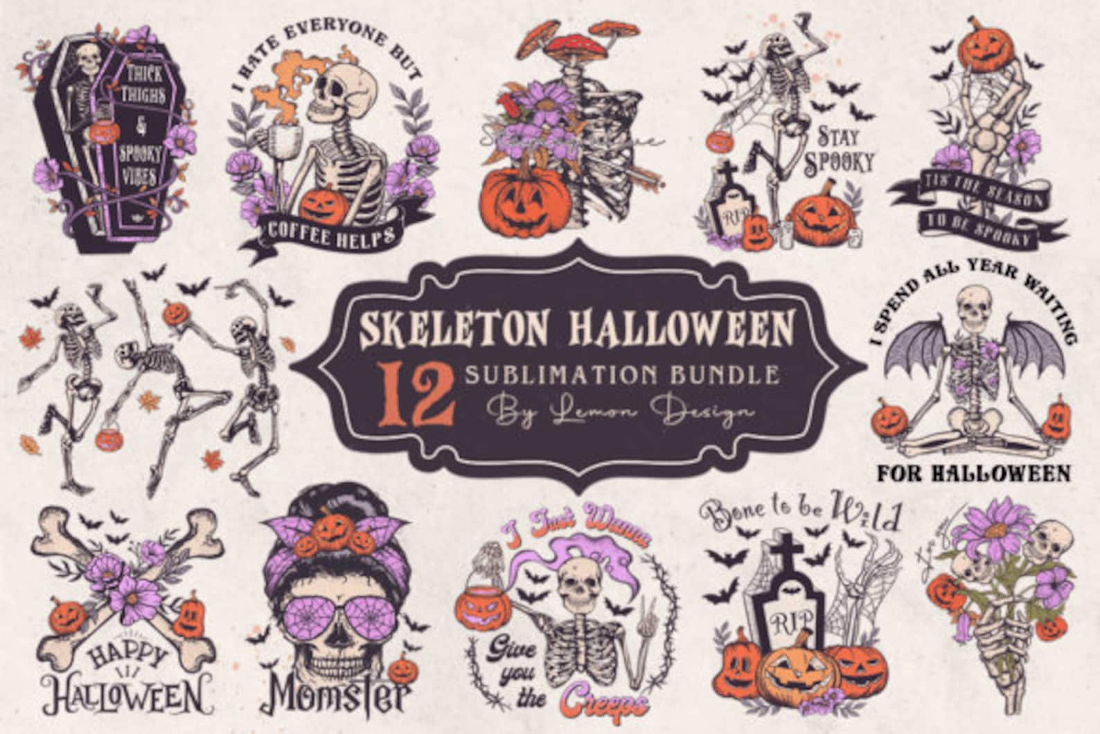 Skeleton Halloween Sublimation Bundle - Etsy
