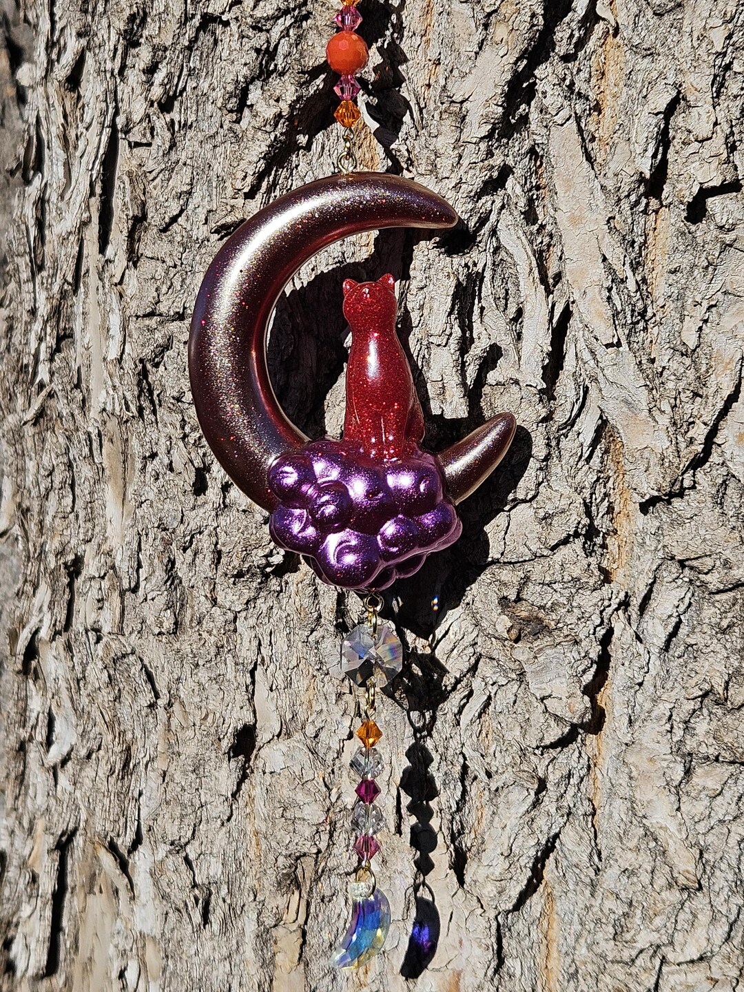 Kitty Moon Suncatcher Pink & Orange Home Decor - Etsy