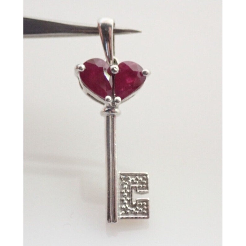 Sterling Silver Pear Shaped Ruby Heart Diamond Key Necklace Pendant - Etsy