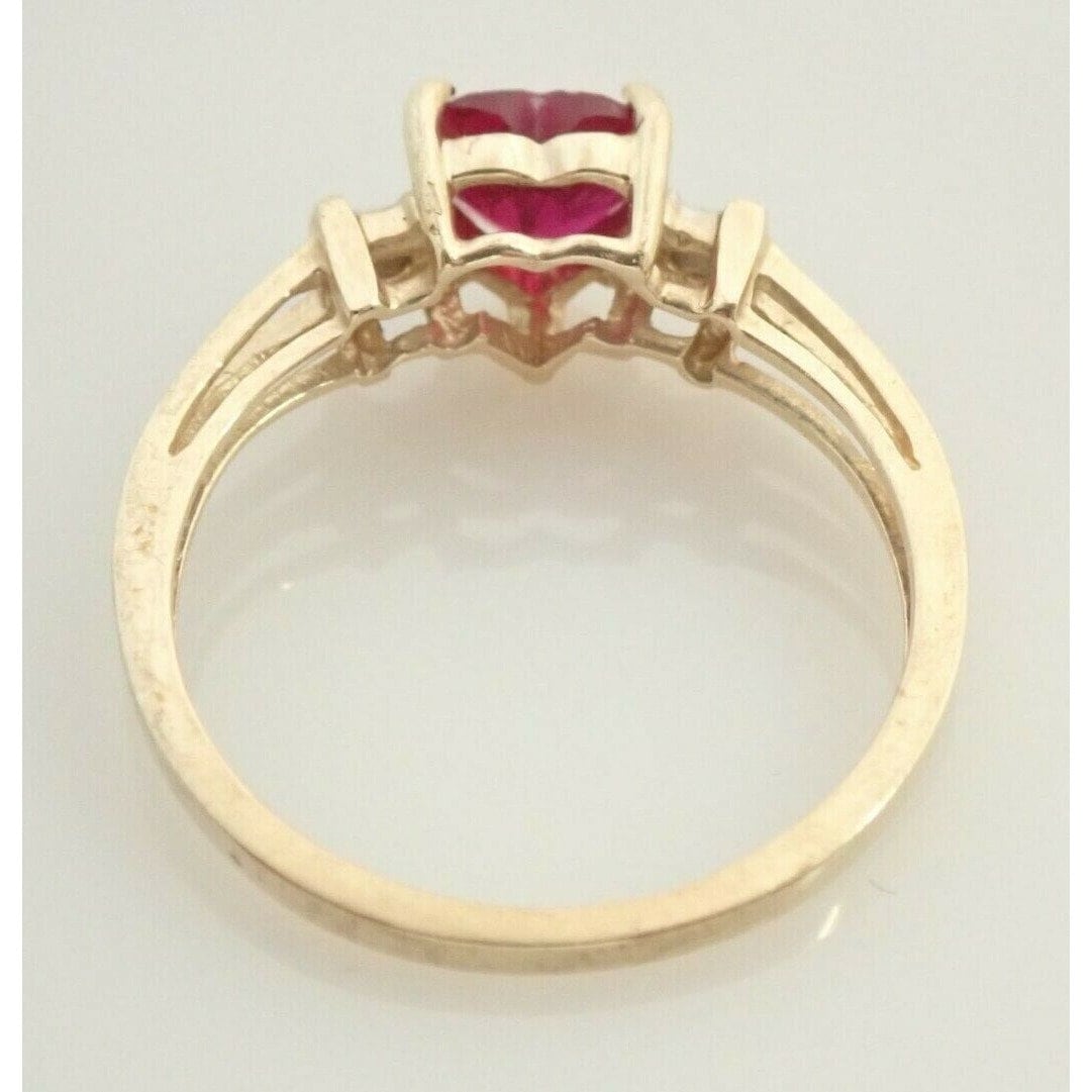 10k Solid Yellow Gold Diamond & Ruby Heart Band Ring JCR Sz - Etsy