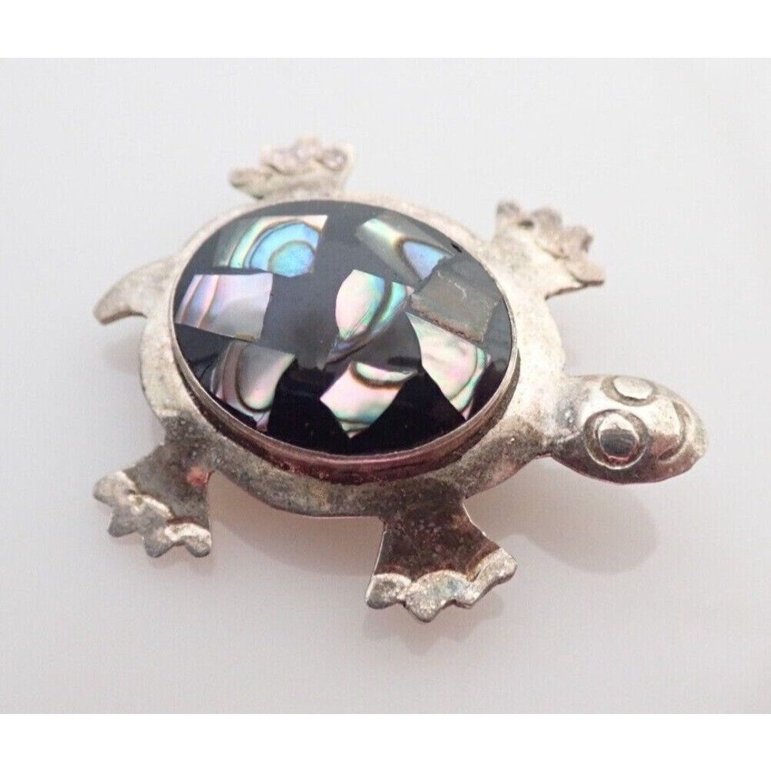 Vintage Alpaca Silver Abalone Shell Onyx Inlay Turtle Brooch Pin - Etsy