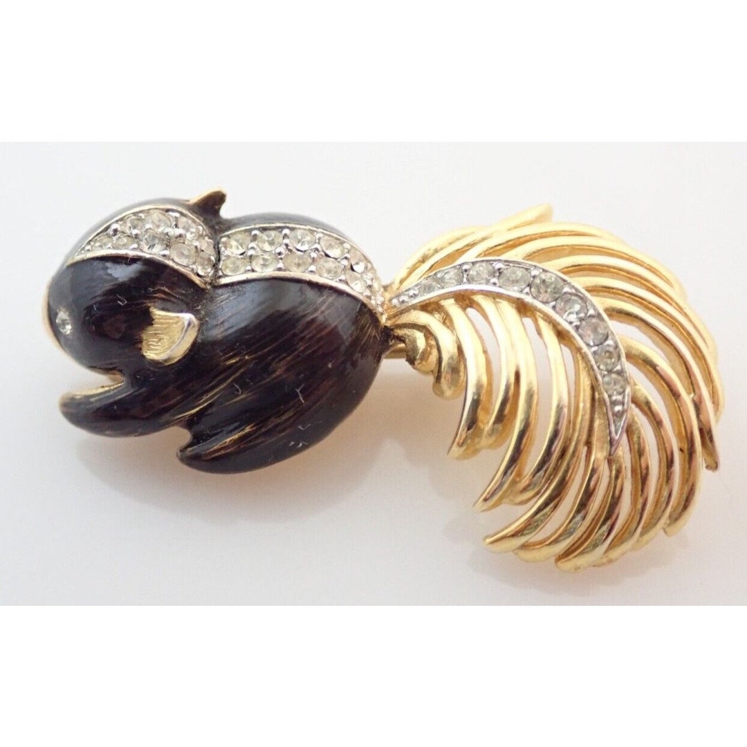 Vintage BOUCHER #'d Enamel Skunk Rhinestone Brooch Pin - Etsy