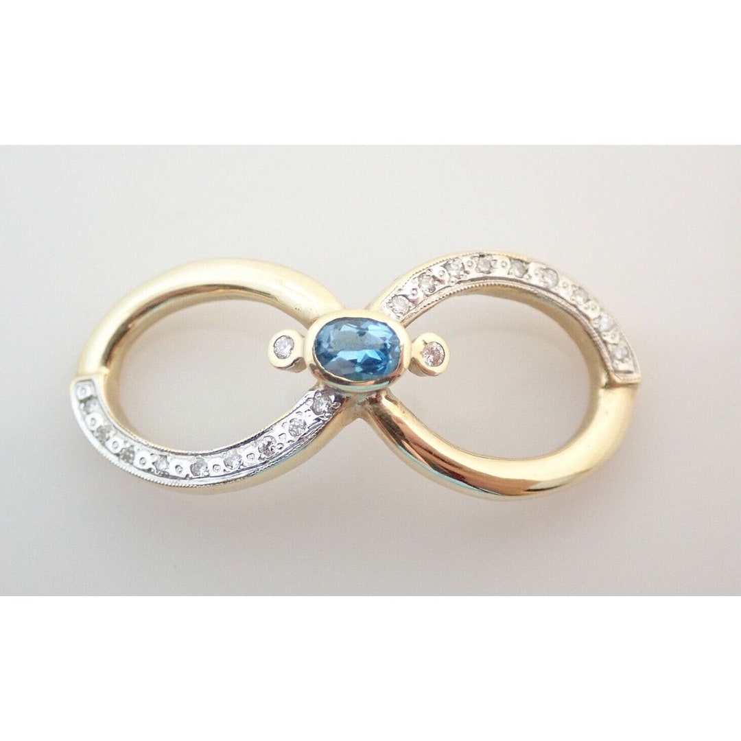 14k Solid Yellow White Gold 585 Diamond Blue Topaz Omega Necklace ...