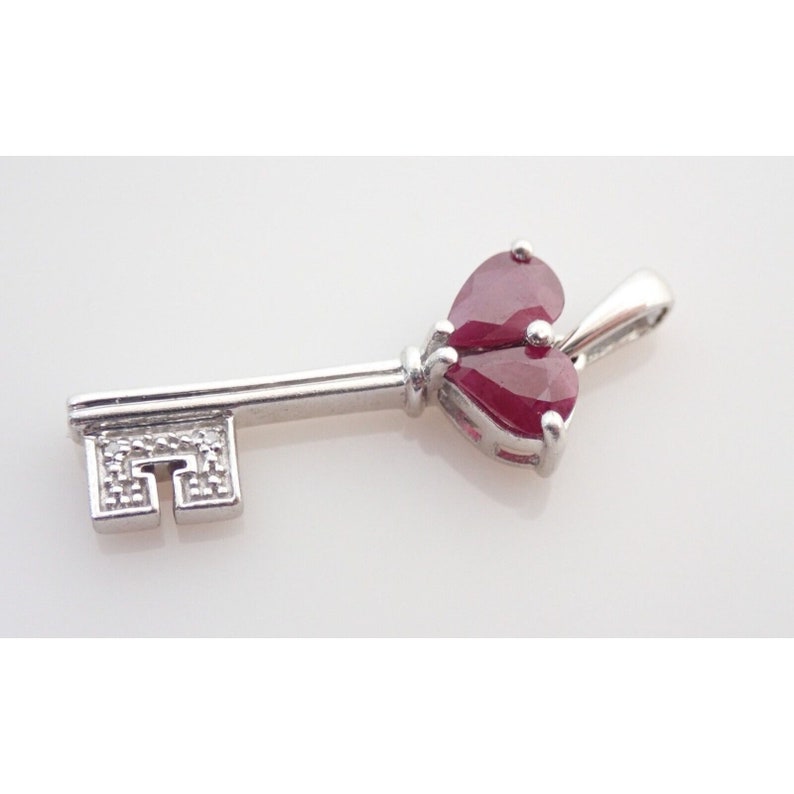Sterling Silver Pear Shaped Ruby Heart Diamond Key Necklace Pendant - Etsy