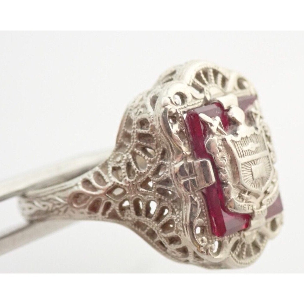 14k Solid White Gold Theta Tau Sigma Sorority Ruby Filigree - Etsy