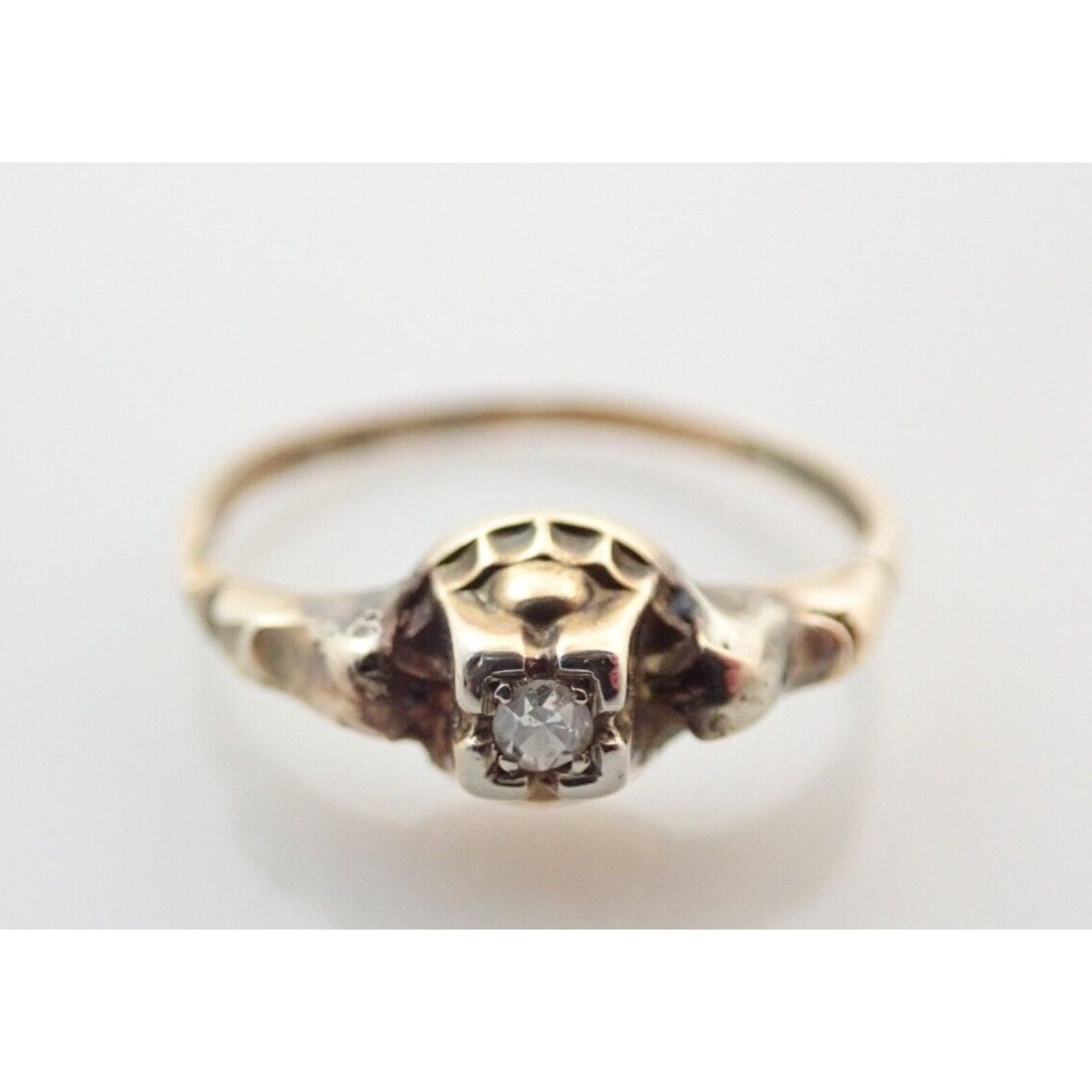 14k Solid Yellow Gold Antique Diamond Mount Wedding Band Ring Sz 6 - Etsy